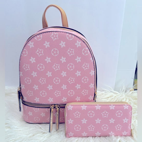 Bags | Nwt Pink Flower Backpack With Wallet | Poshmark